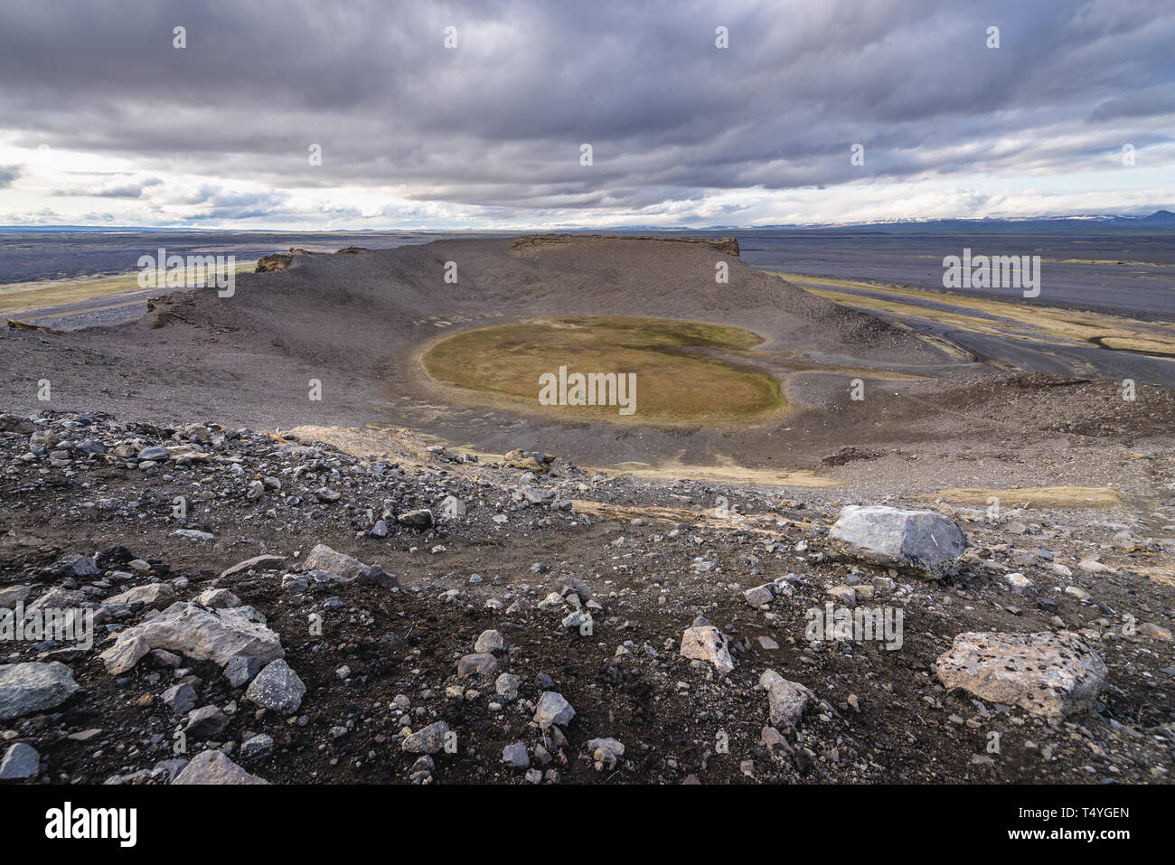 Amphitheatre shaped Hrossaborg crater in northeast part of Iceland ...