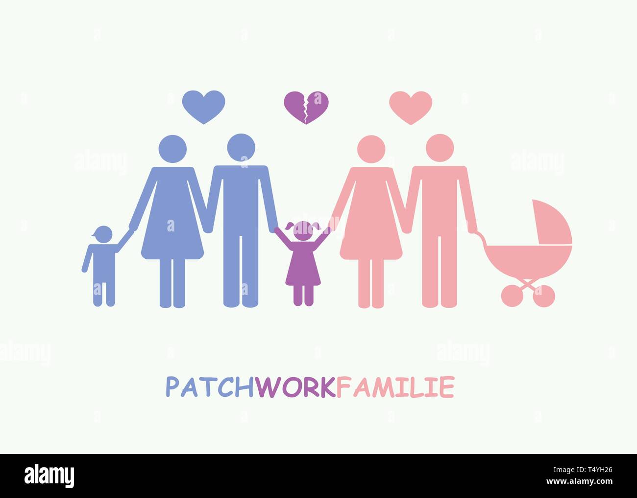 big patchwork family separation concept pictogram vector illustration ...