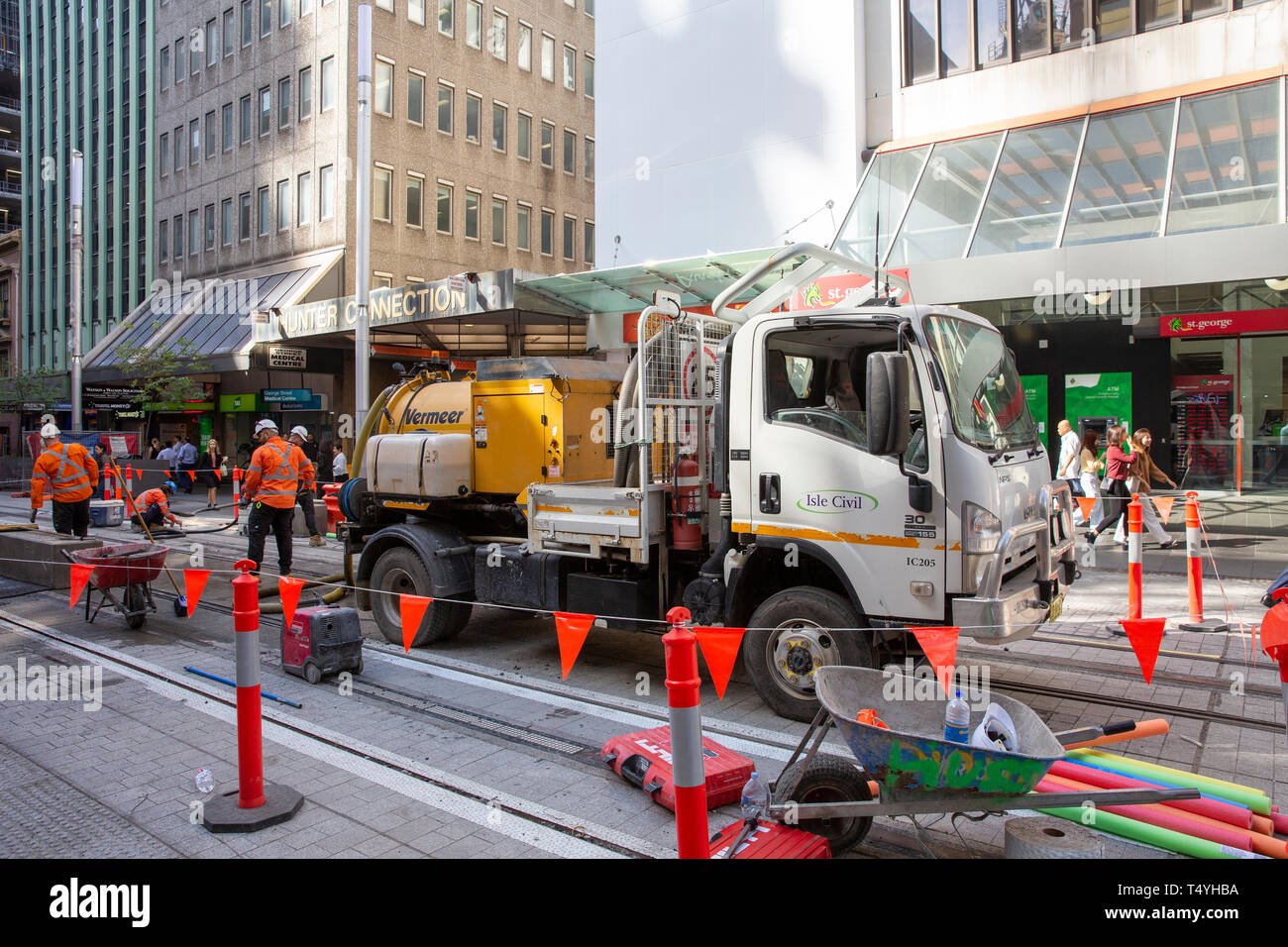 Construction work on Sydney CBD light rail project in Sydney city ...