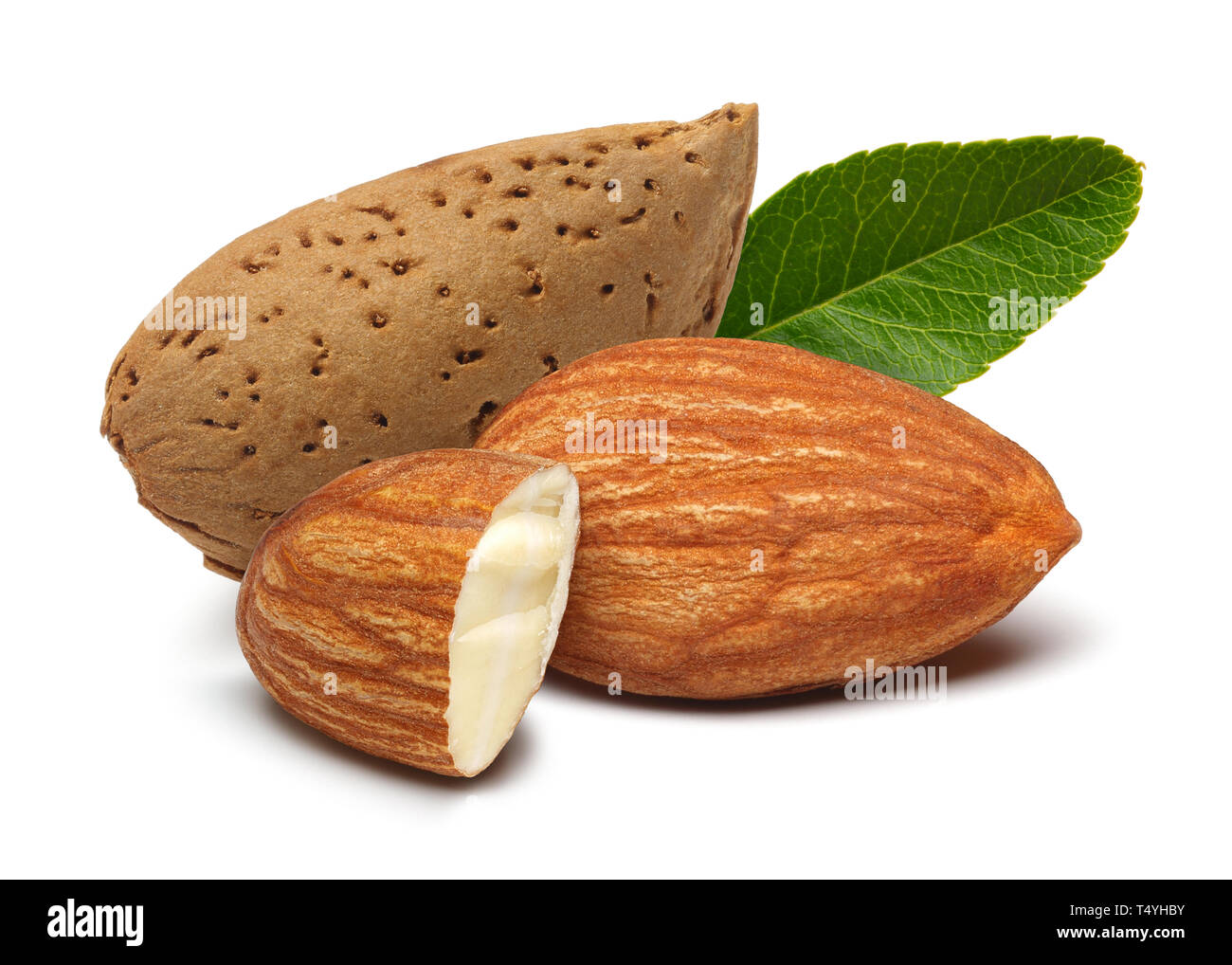Almonds with leaves isolated on white background Stock Photo - Alamy