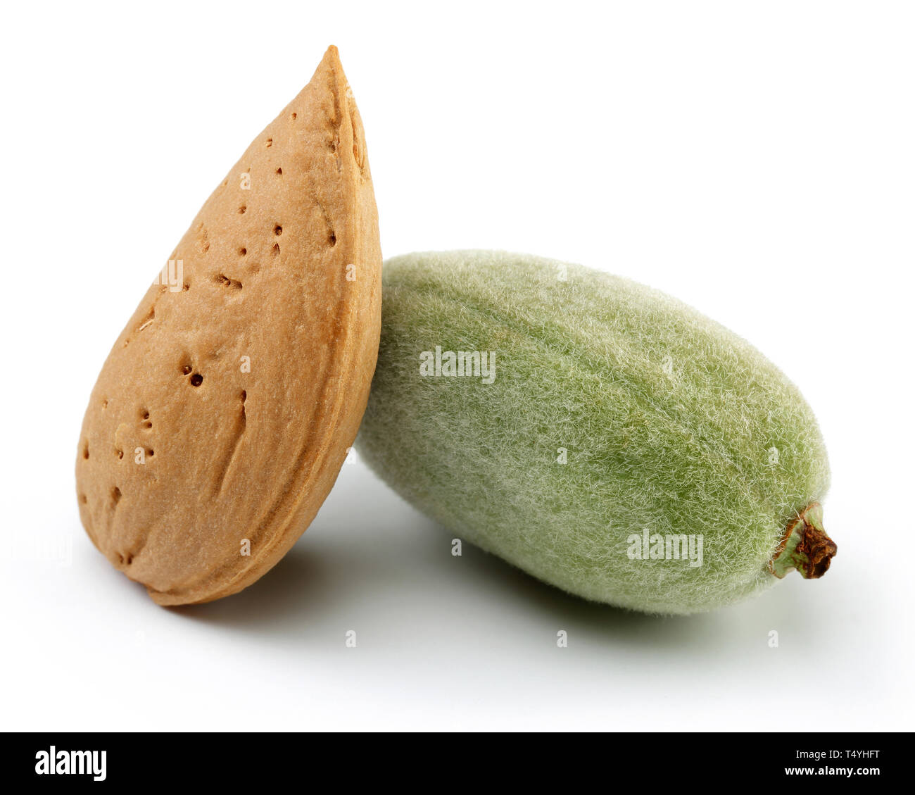 Dry and green almonds isolated on white background Stock Photo - Alamy
