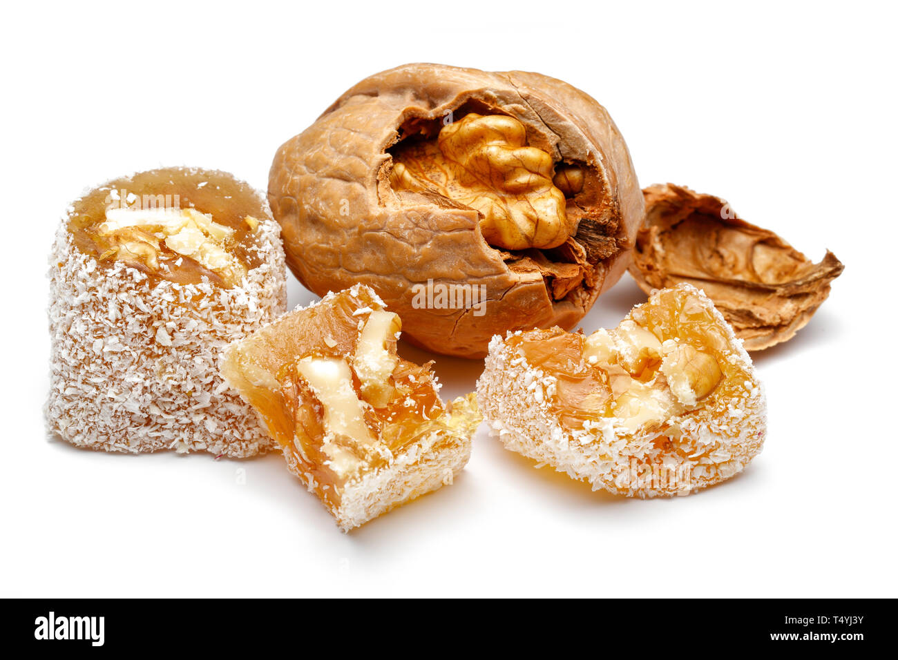Turkish delight with walnut isolated on white background Stock Photo ...