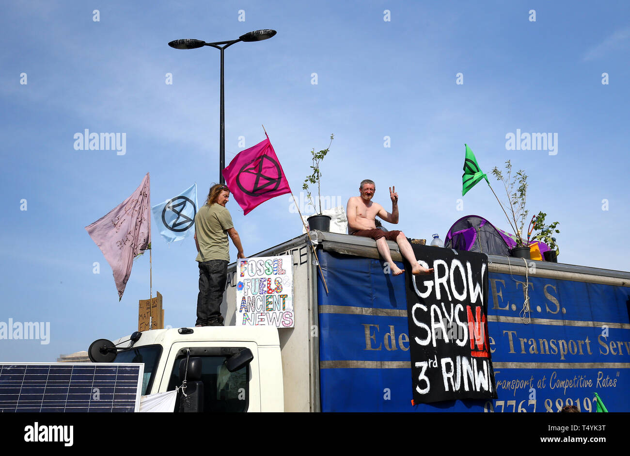 Extinction Rebellion demonstrators on Waterloo Bridge in London Stock ...