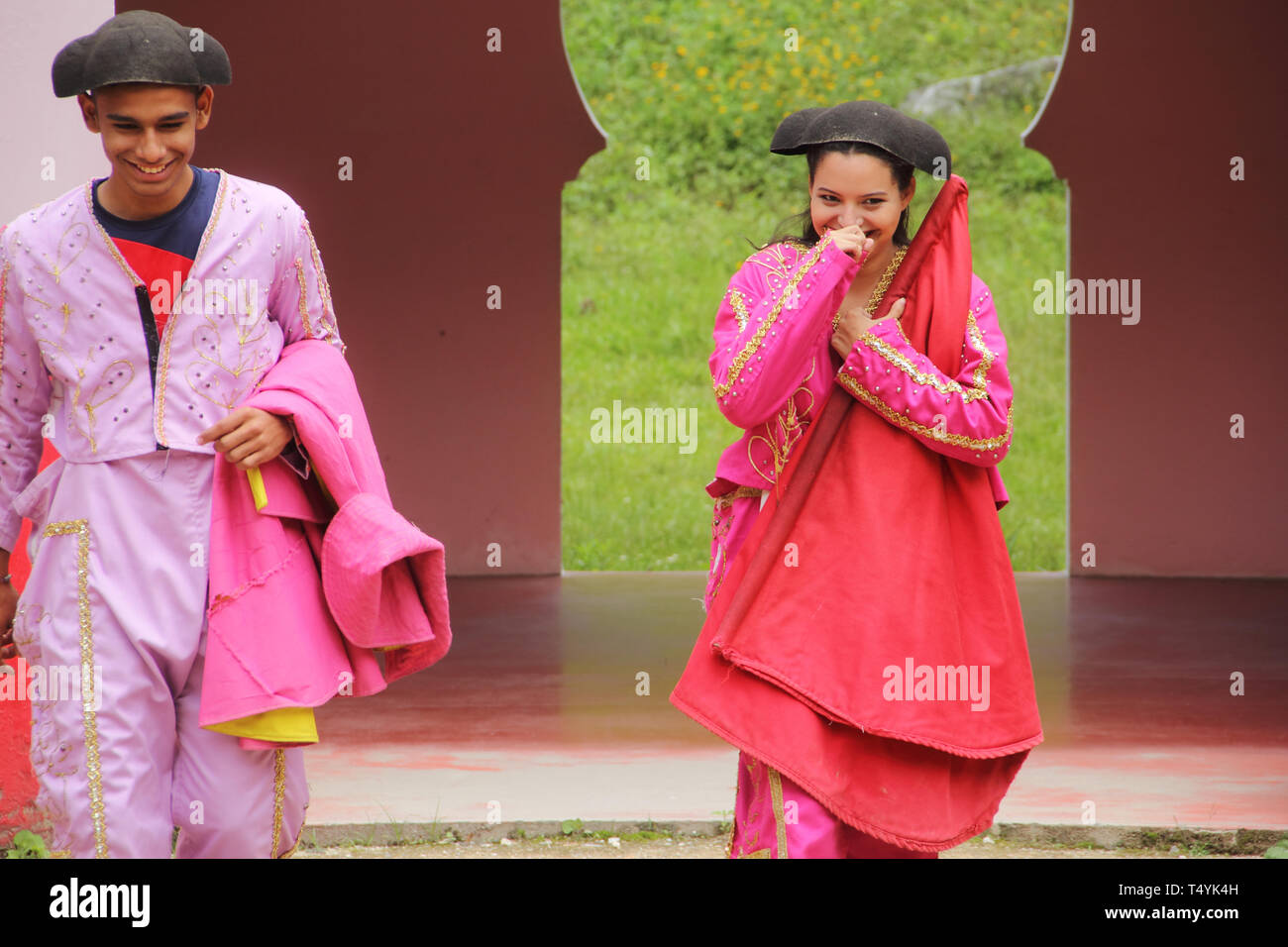 Merida, Venezuela - April 6, 2017: Real representation of bull fighters ...