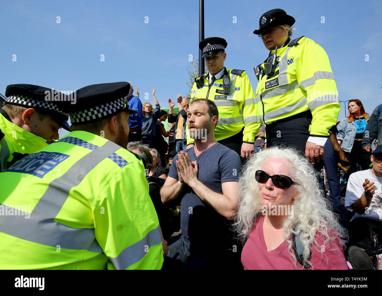 Extinction Rebellion demonstrators on Waterloo Bridge in London Stock ...