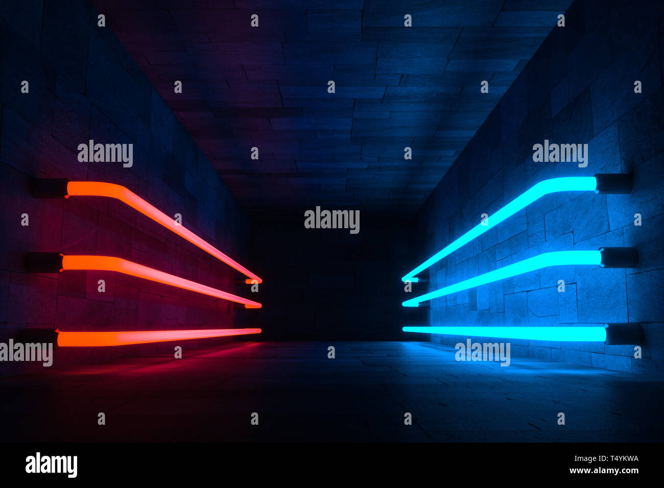 3d rendering, glowing magic lines in anbanoned room, dark background ...