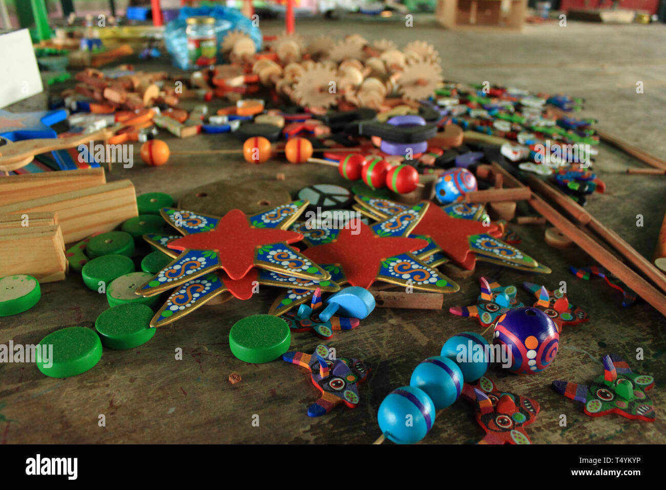 Finished wooden toys at a local factory in Merida, Venezuela Stock ...