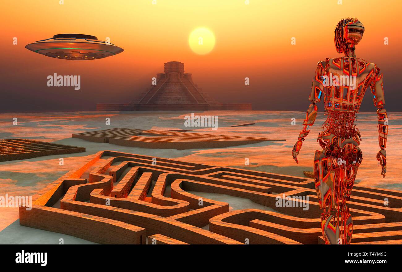An Android Surveying Ancient Martian Ruins Stock Photo - Alamy