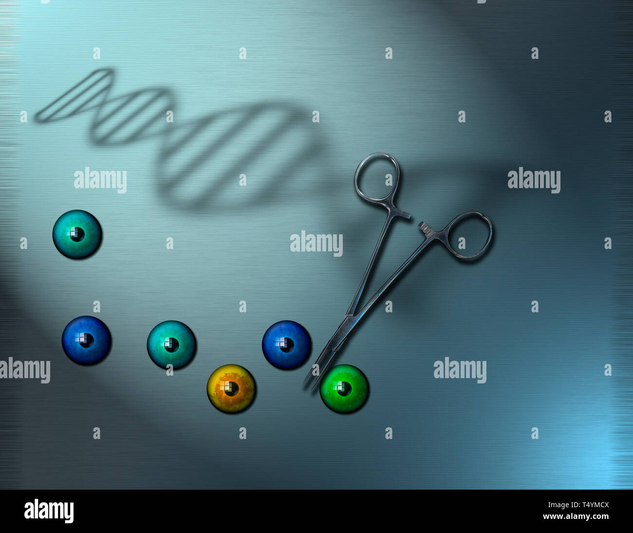 Colorful eyeballs, DNA, surgery scissors instrument Stock Photo - Alamy