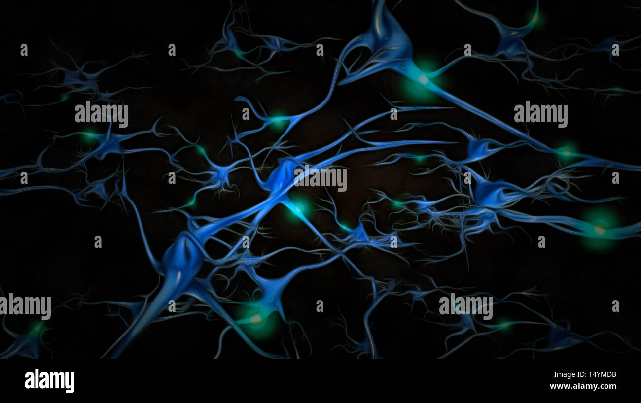Brain cells with electrical firing, Sci-Fi Art Stock Photo - Alamy