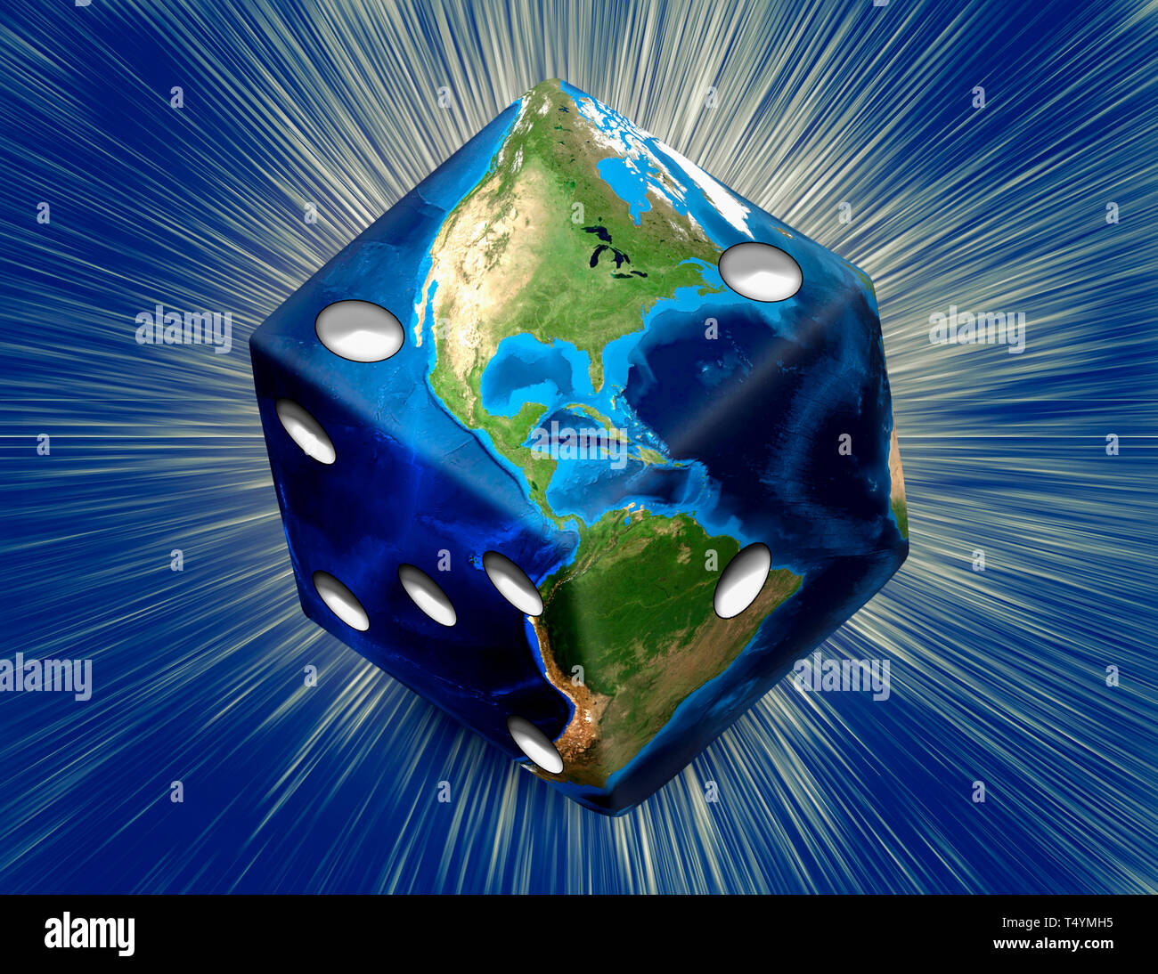 Global Gamble Earth in shape of dice with burst Stock Photo - Alamy