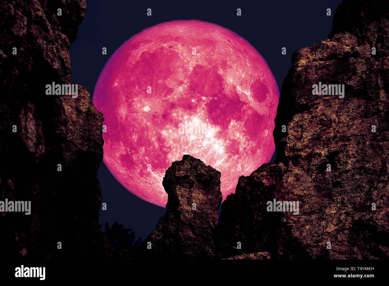 full long night moon, cold moon back between two mountain night sky ...