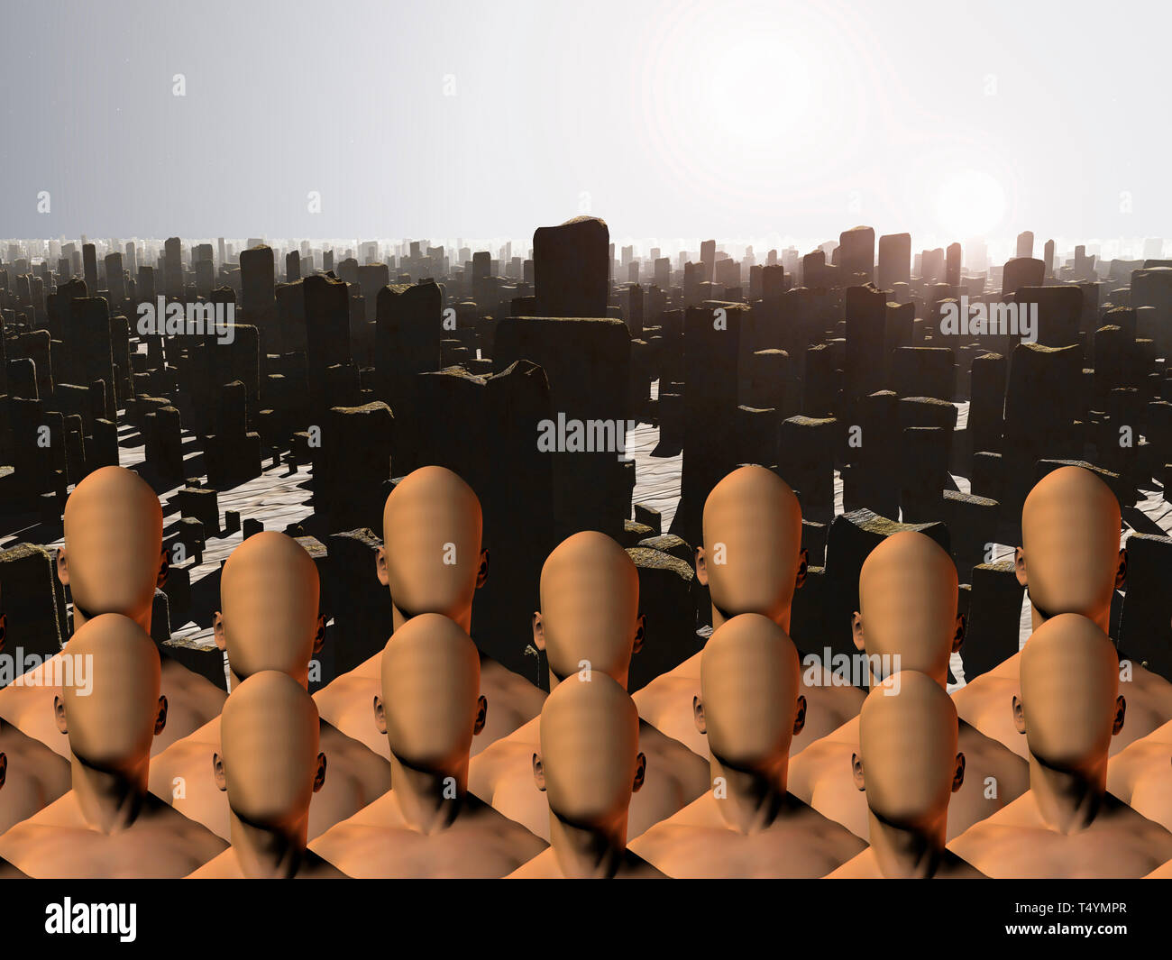 Faceless men crowd before ruins Stock Photo - Alamy