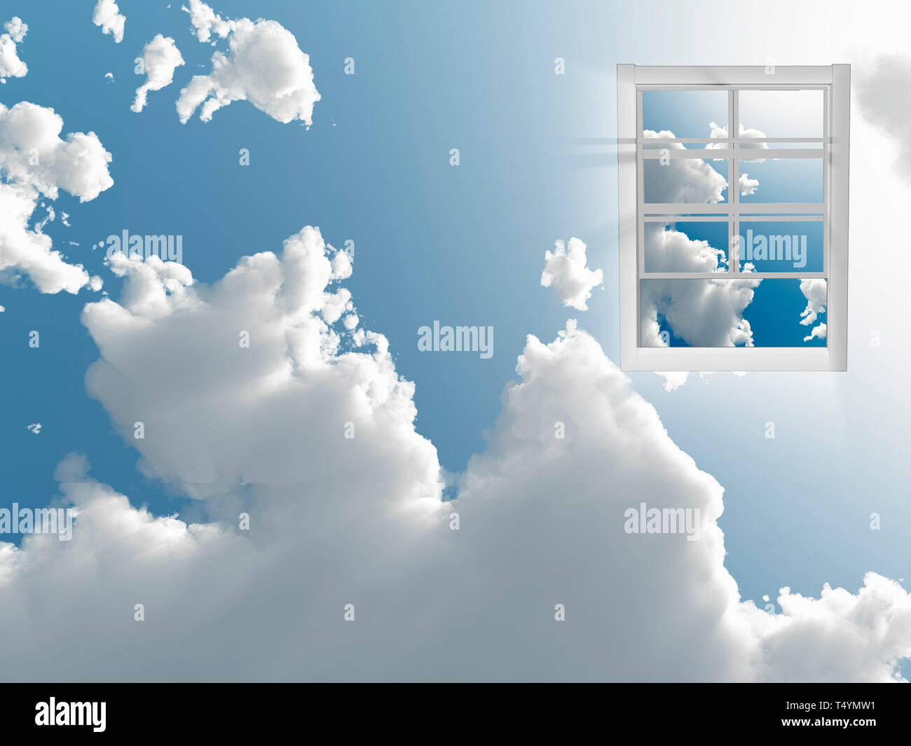Window in sky with Light and cumulus clouds Stock Photo - Alamy