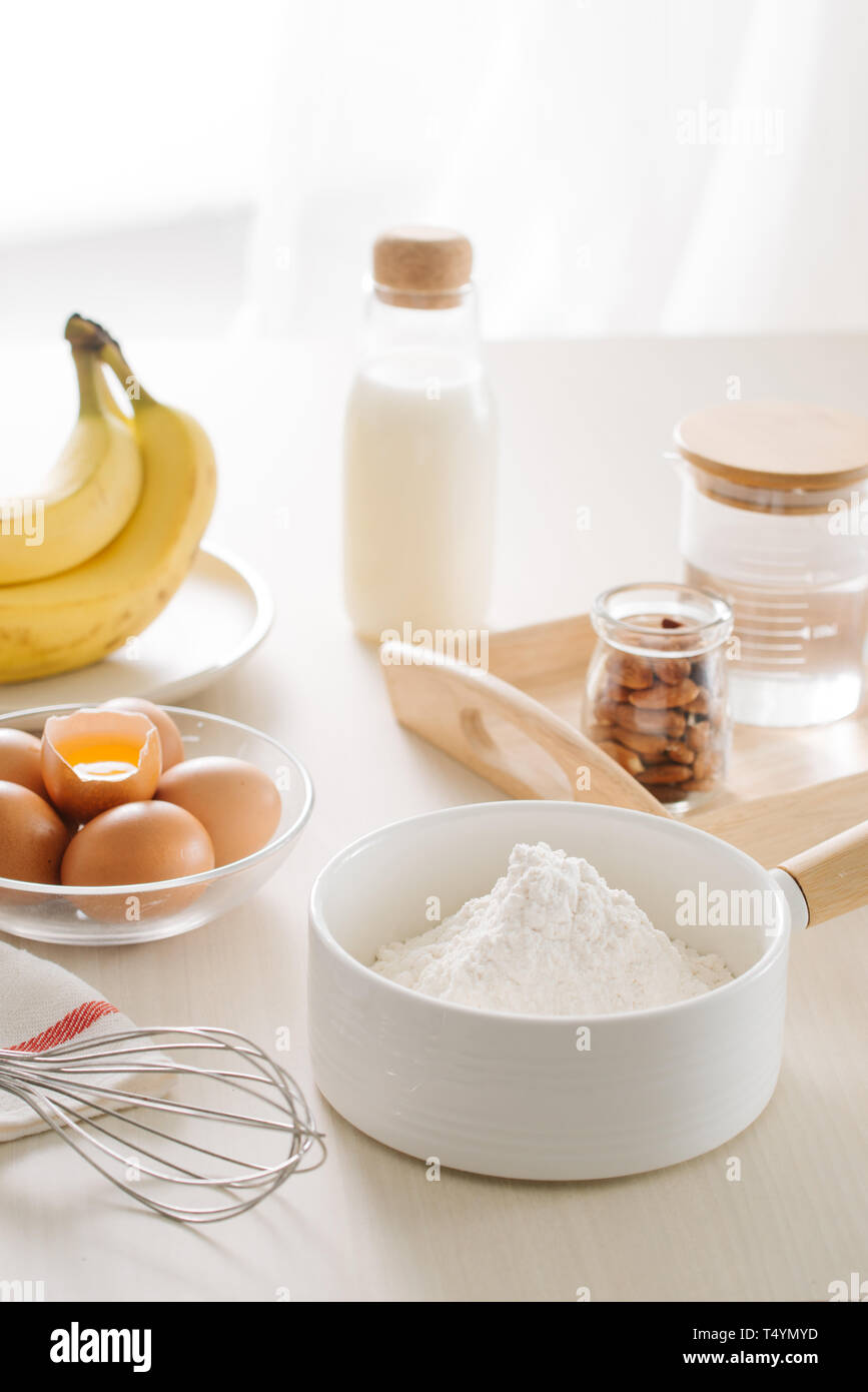 ingredients and tools to make a cake, flour, butter, sugar,eggs Stock ...