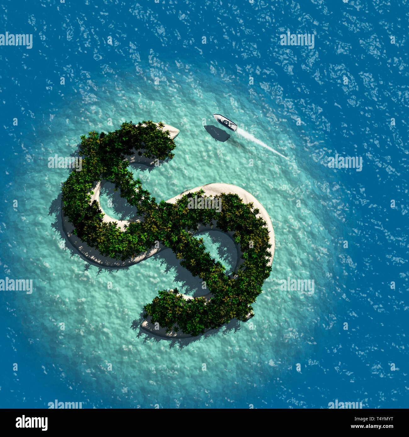 Boat floats near dollar sign island Stock Photo - Alamy