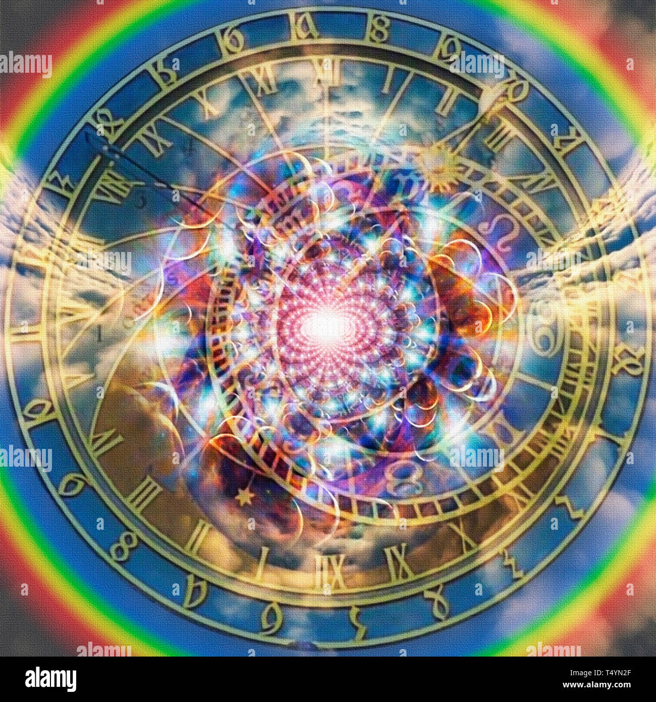 Astronomical clock, Bright light in vortex of clouds Stock Photo - Alamy