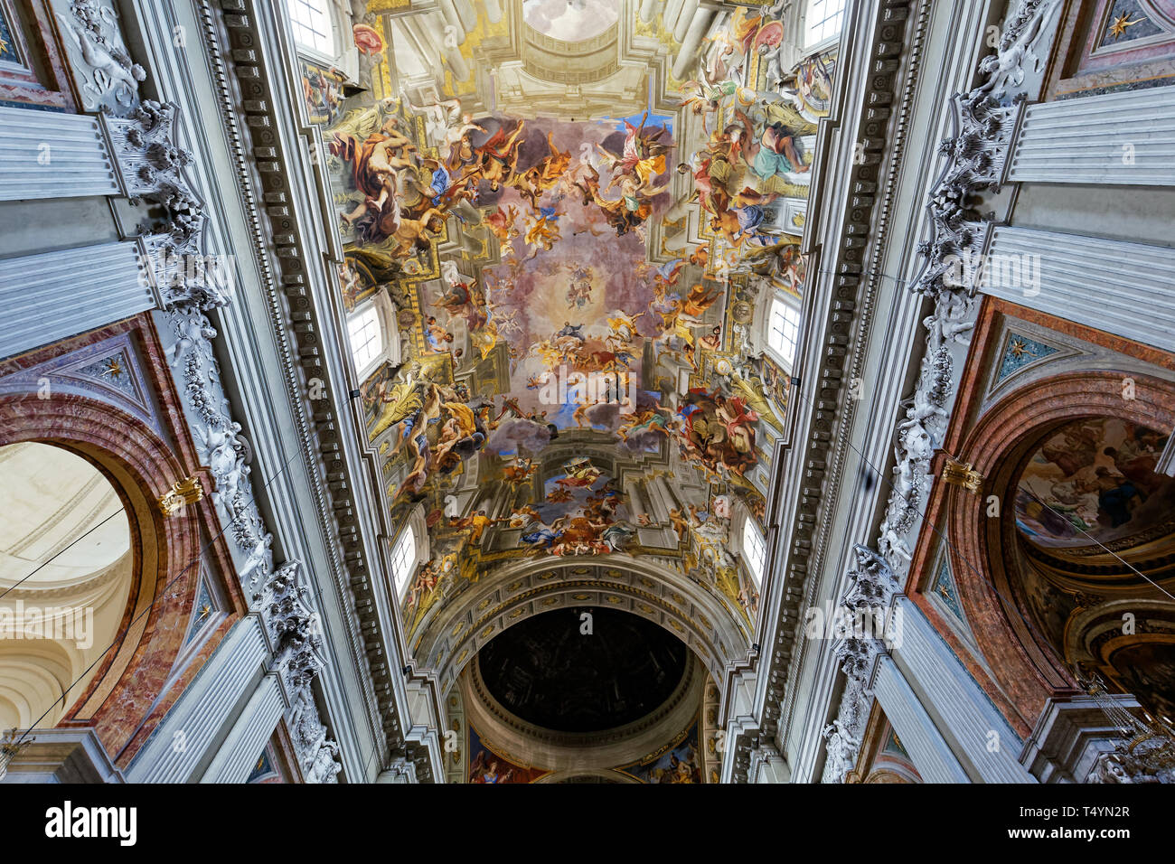 ROME, ITALY, JUNE 16, 2015 : Frescoes of Andrea Pozzo on sant Ignazio ...