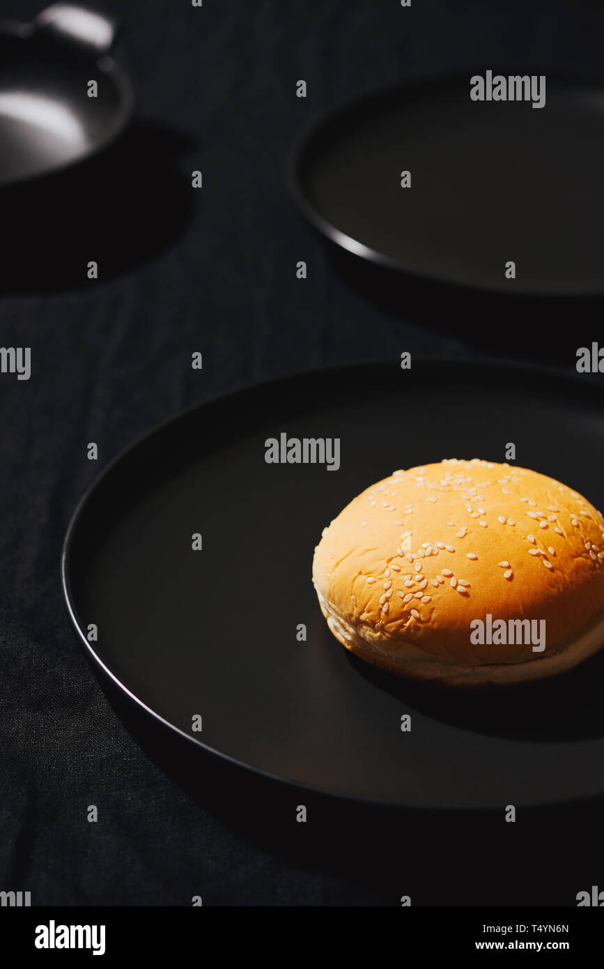 Process making of burger, step by step isolated on black background ...