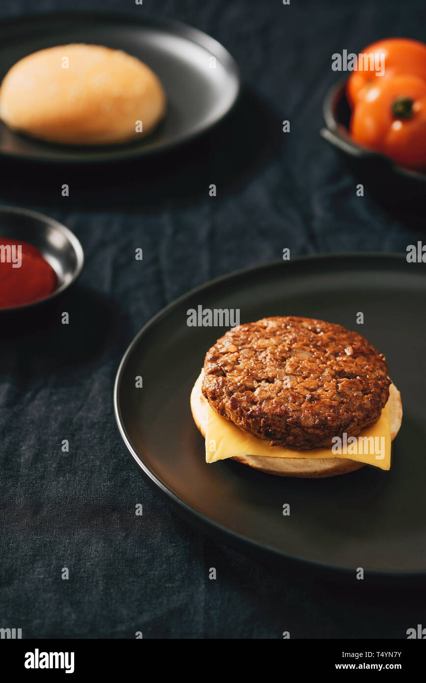 Process making of burger, step by step isolated on black background ...