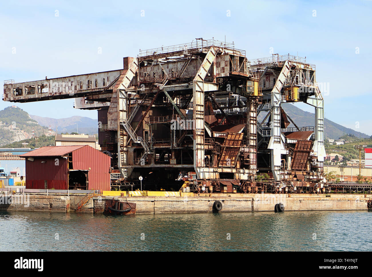 Genoa harbor, Italy - Rusty industrial structures at the container port ...