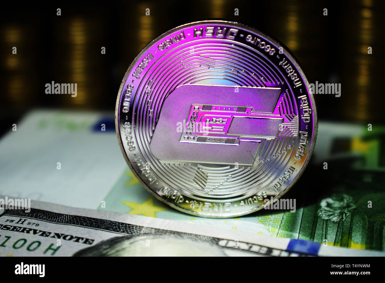 Beautiful Dash coin on money background Stock Photo - Alamy