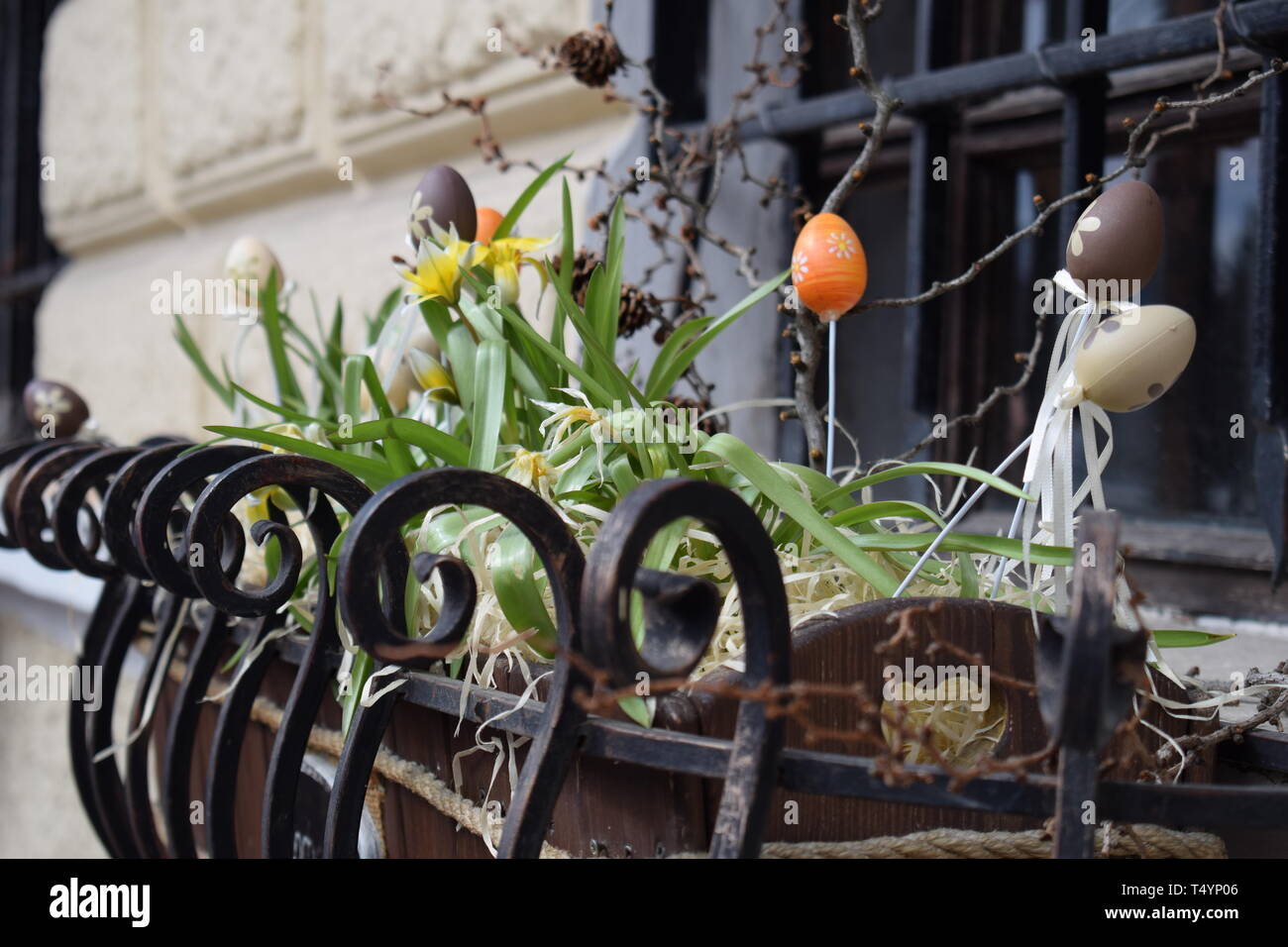Decoration of the window in honor of the Easter holiday. Easter, also ...