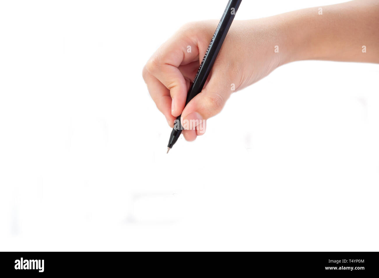 hand for drawing with pen on white paper background Stock Photo - Alamy