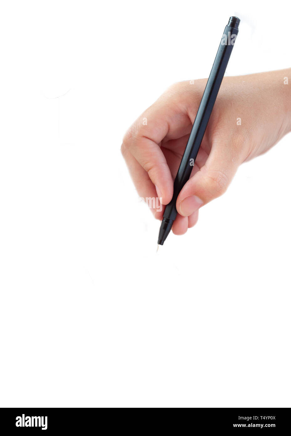 hand for drawing with pen on white paper background Stock Photo - Alamy