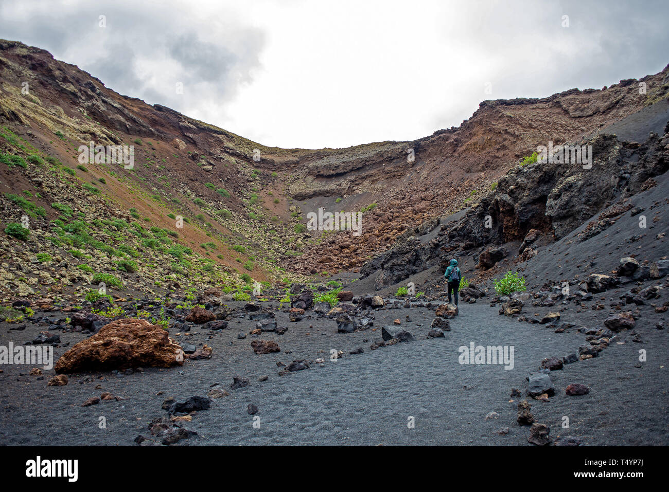 Inside the crater of an extinct volcano on the island of Lanzarote ...