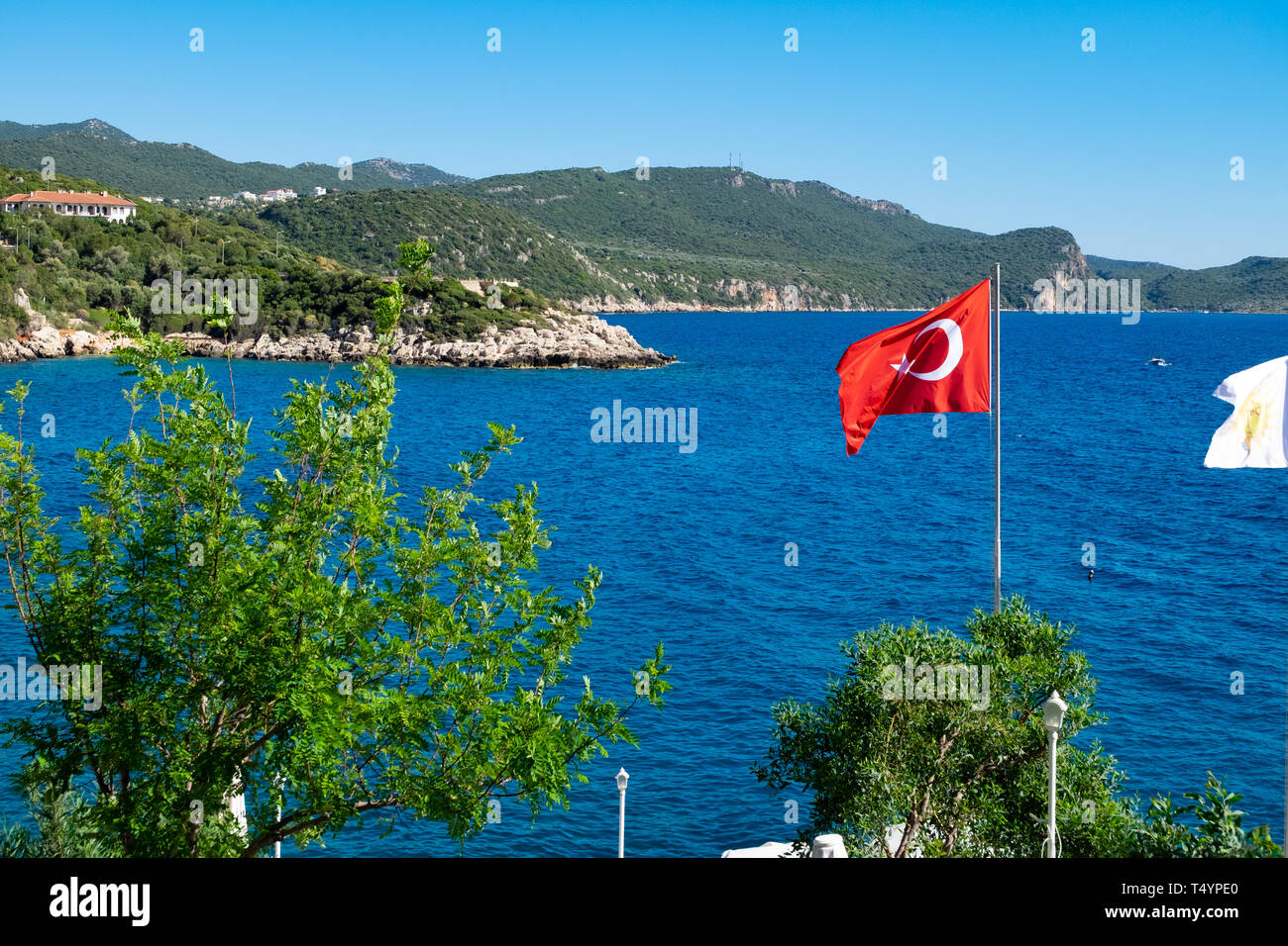 Turkish flag by the Kas bay in Turkey Stock Photo - Alamy