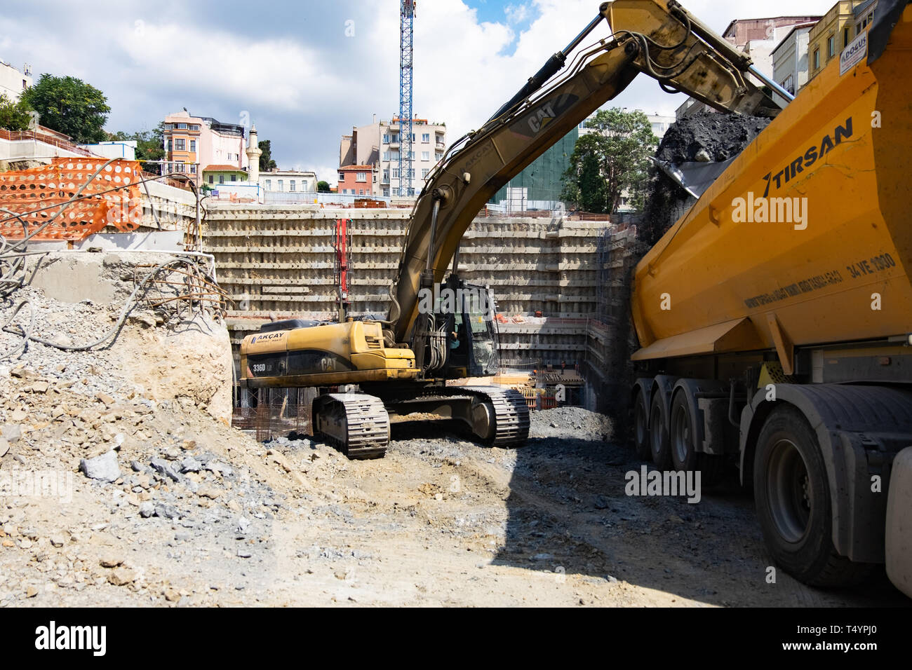 Istanbul, Turkey - June 08, 2016: Crane operating in the construction ...