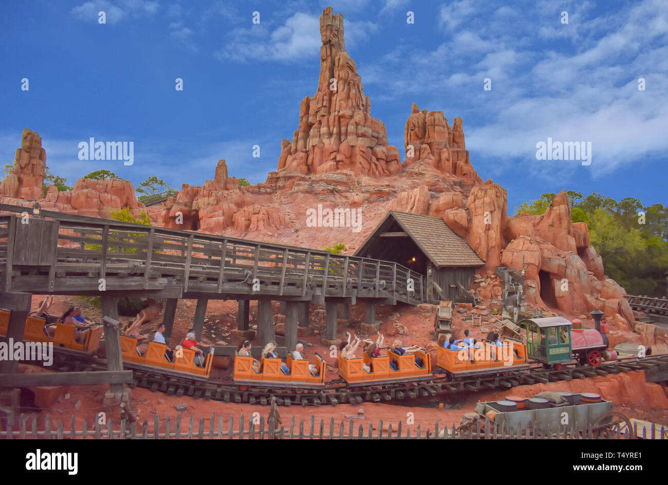 Orlando, Florida. March 19, 2019. People enjoying Big Thunder Mountain ...