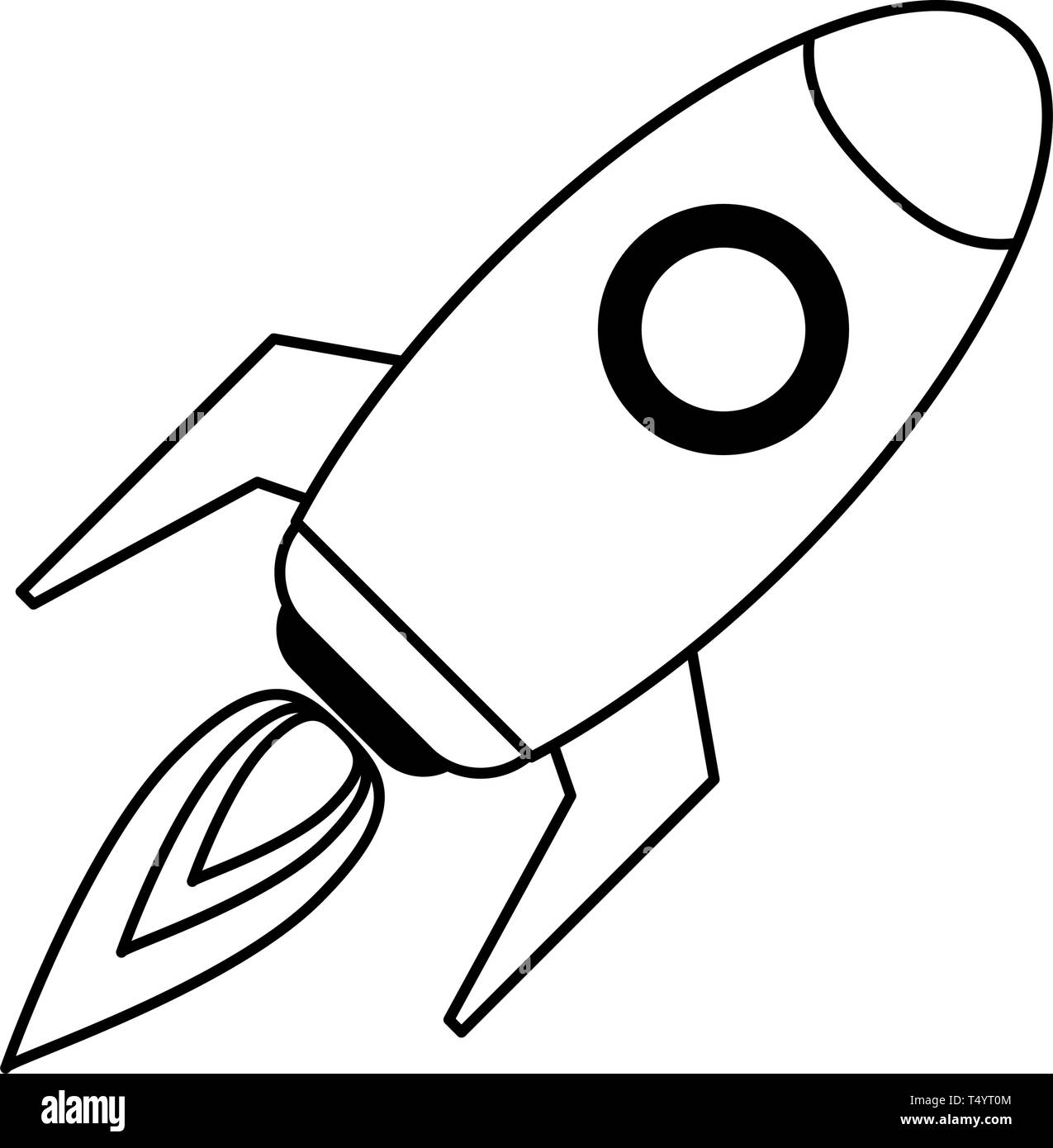 Rocket spaceship taking off symbol in black and white Stock Vector ...