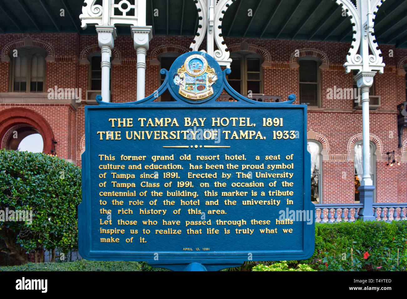 Tampa Bay, Florida. March 02, 2019 . The Tampa Bay Hotel sign in Henry ...