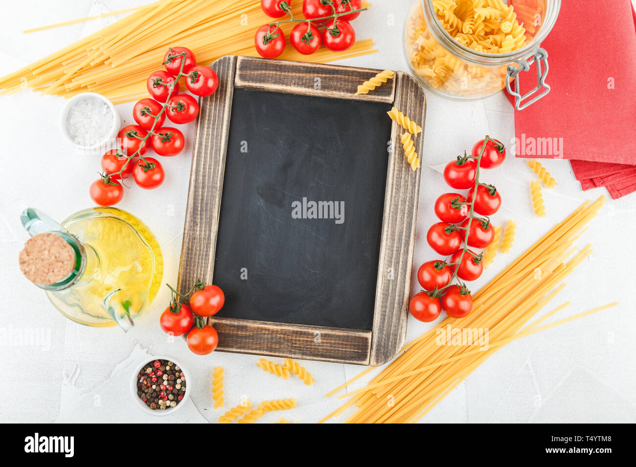 Small chalk board with copy space with Ingredients for cooking Italian ...