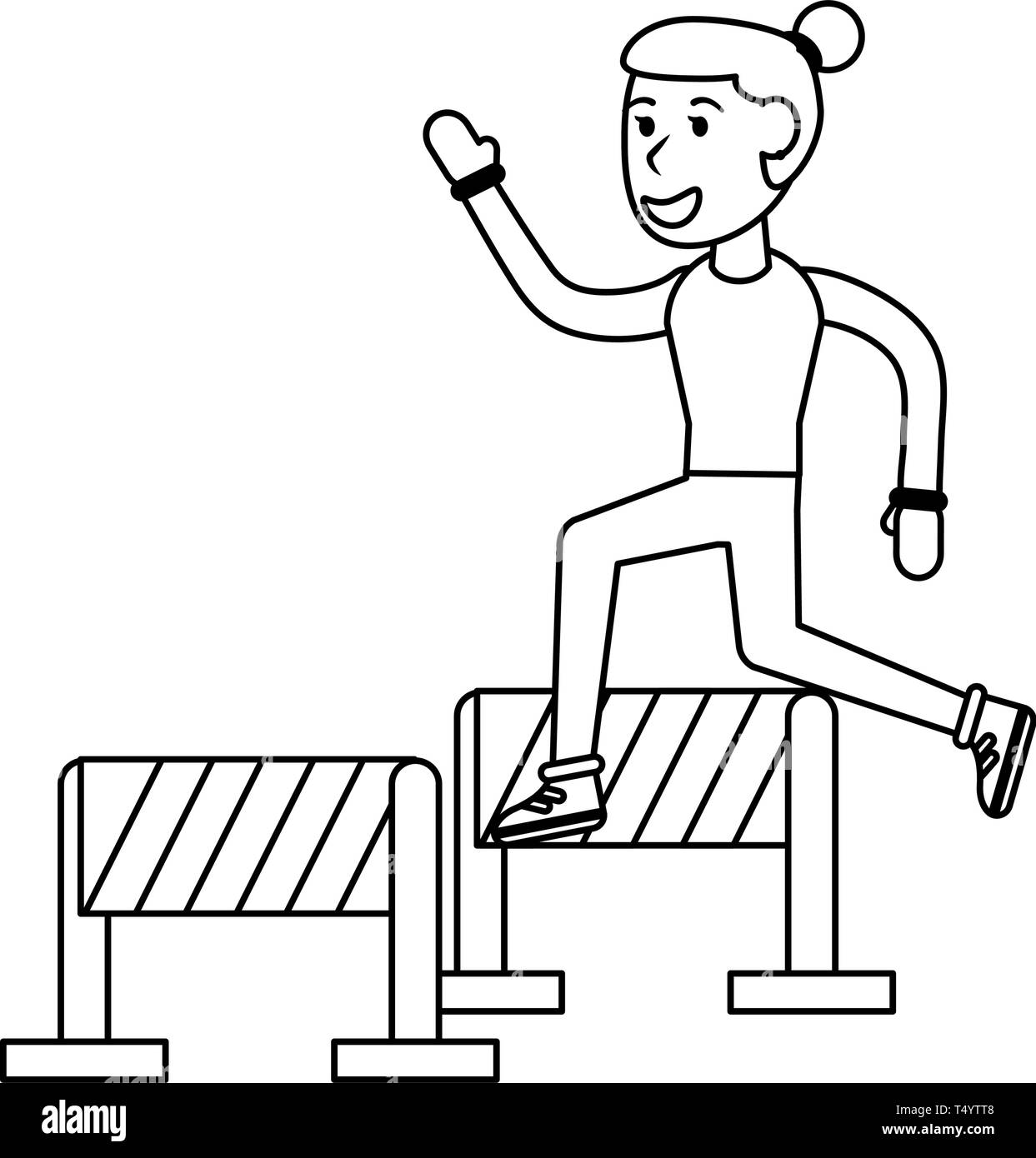 Athelete jumping barriers cartoon in black and white Stock Vector Image ...