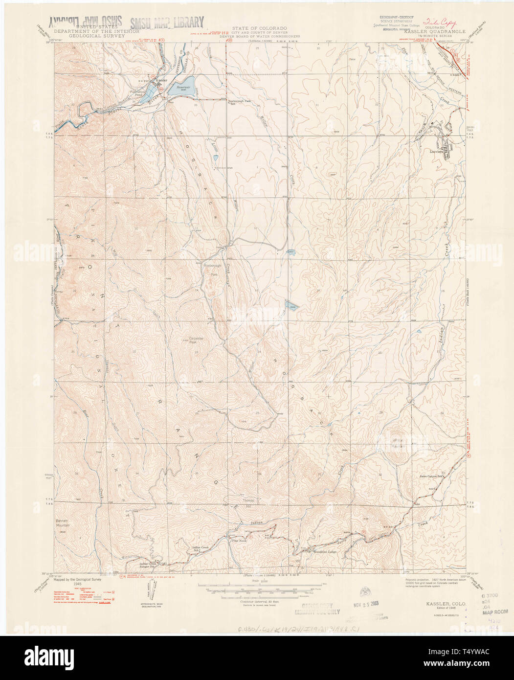 USGS TOPO Map Colorado CO Kassler 401199 1948 24000 Restoration Stock ...
