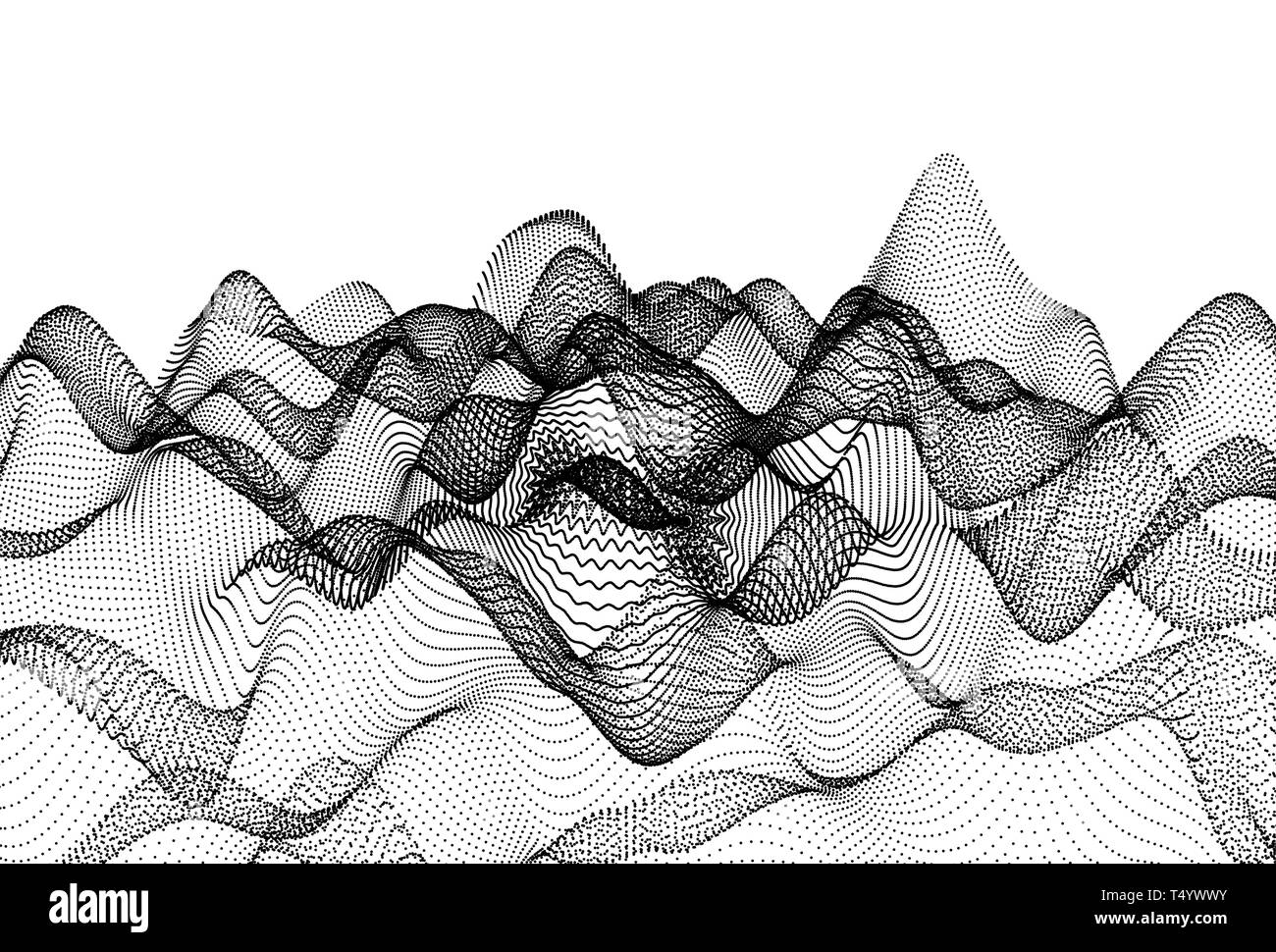 Wavy grid background. 3d abstract vector illustration with particle ...