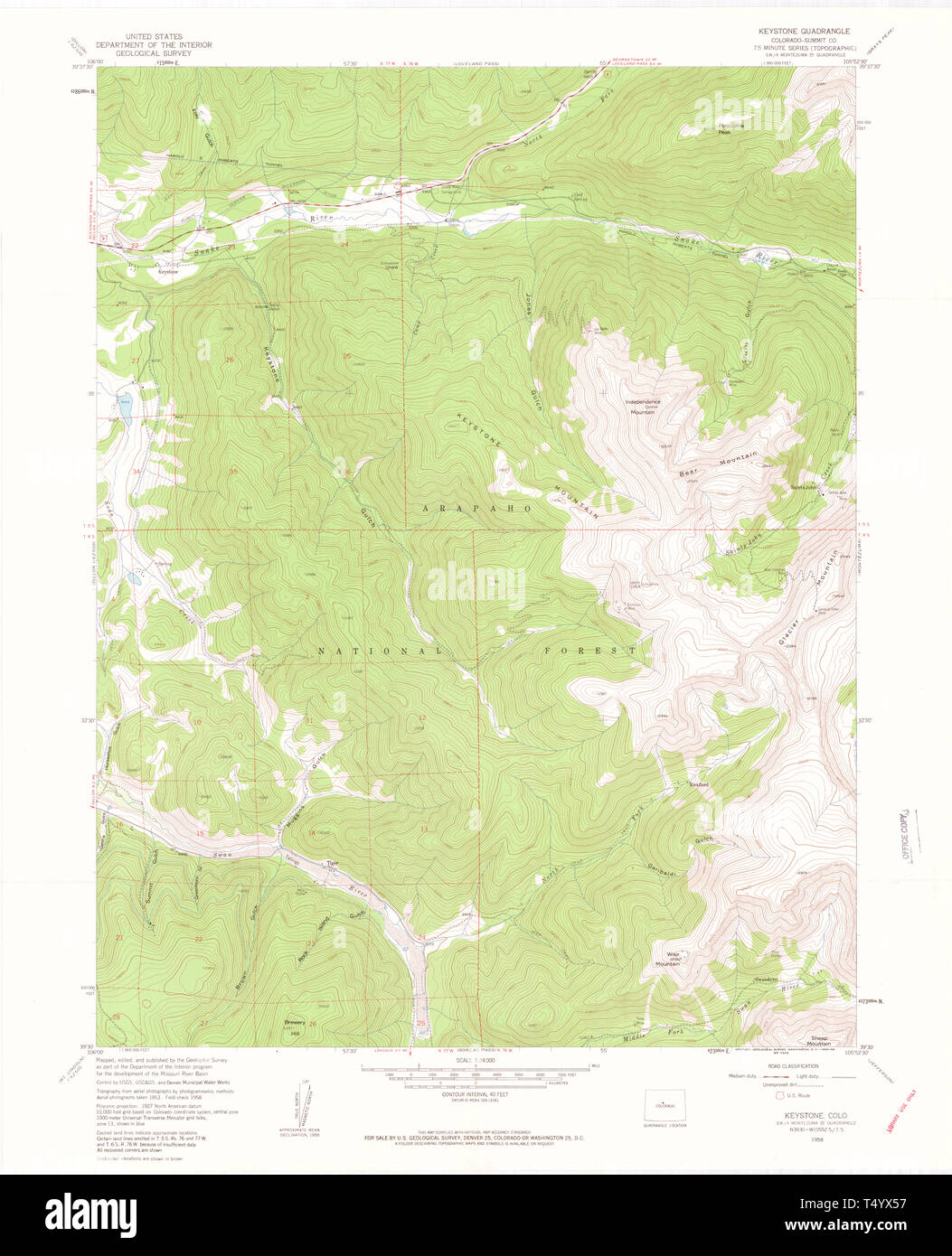 USGS TOPO Map Colorado CO Keystone 401218 1958 24000 Restoration Stock ...