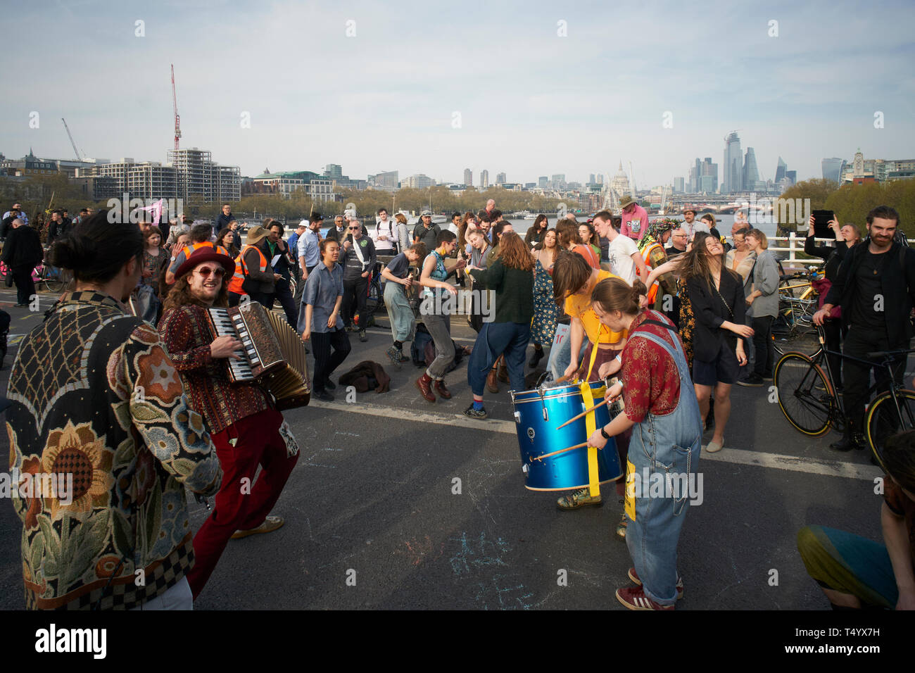The Extinction Rebellion occupation of Waterloo Bridge in London, UK ...