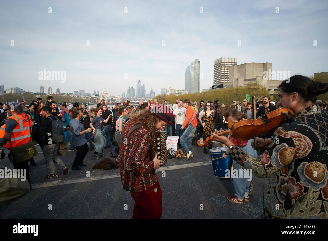 The Extinction Rebellion occupation of Waterloo Bridge in London, UK ...