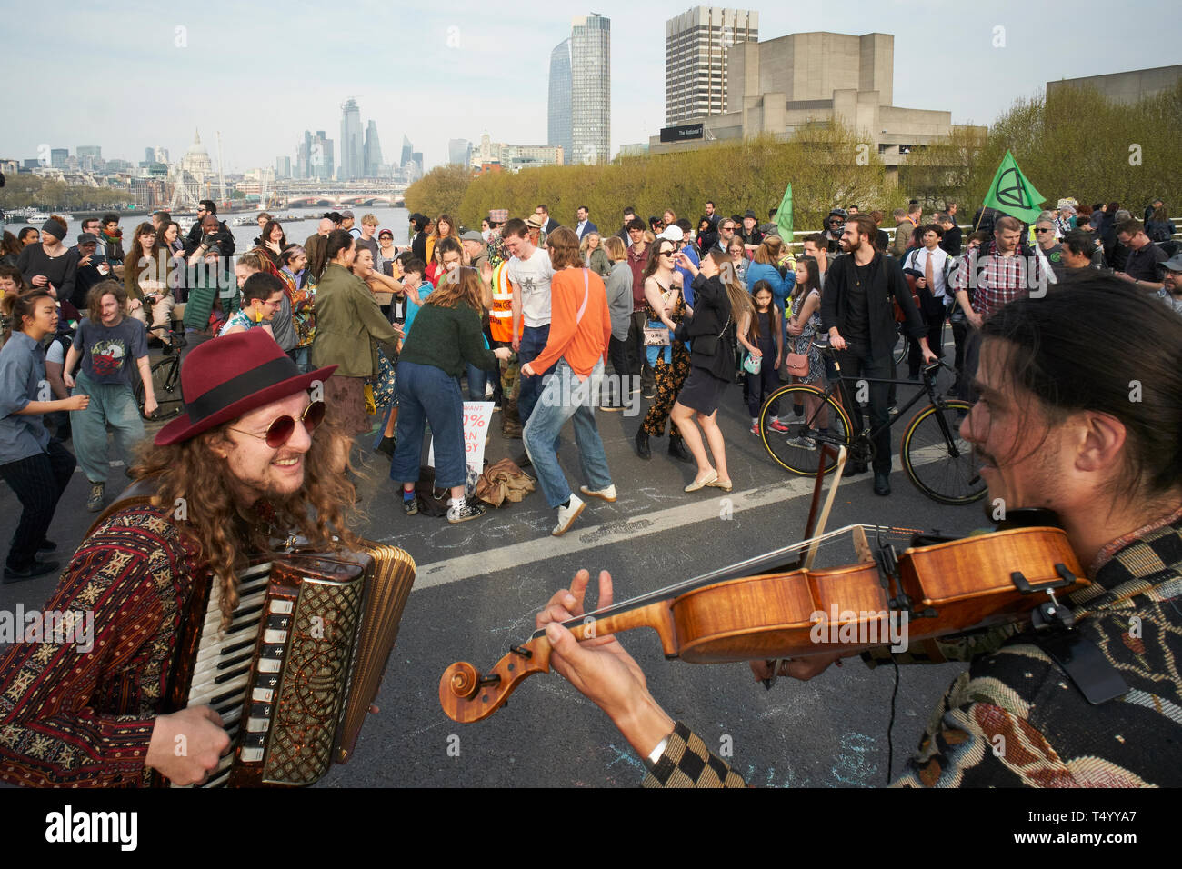 The Extinction Rebellion occupation of Waterloo Bridge in London, UK ...
