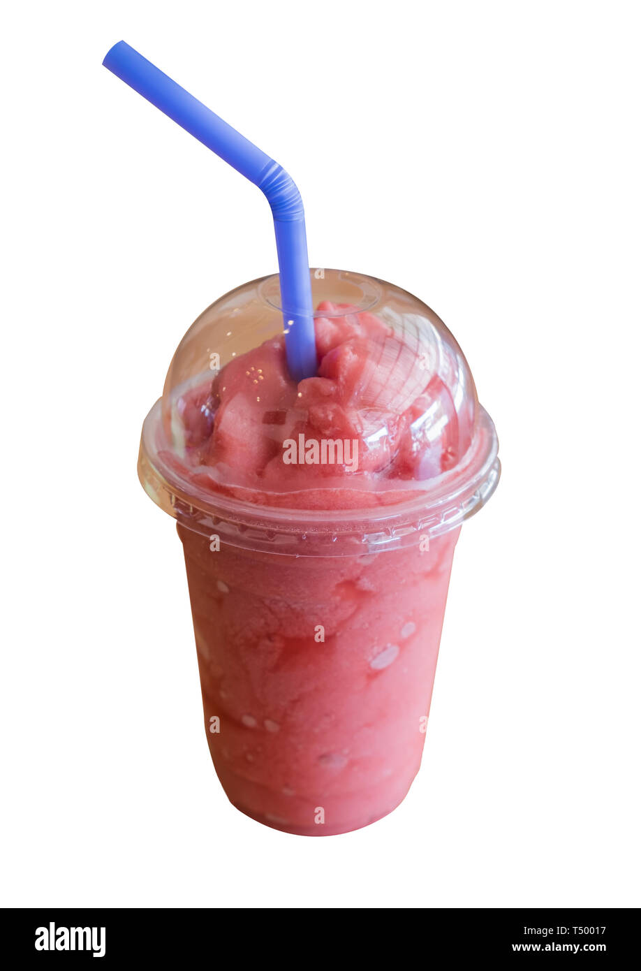 Strawberry smoothie frappe in plastic glass,isolated on white ...