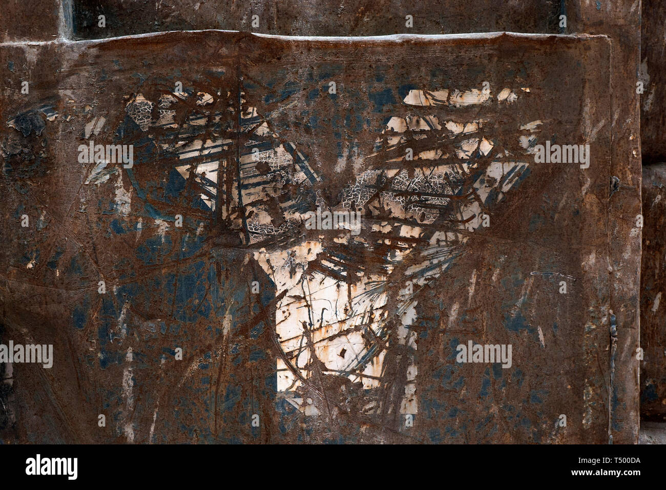 A Close Up Of The Letter Y On The Side Of A Rusty Metal Skip Stock ...