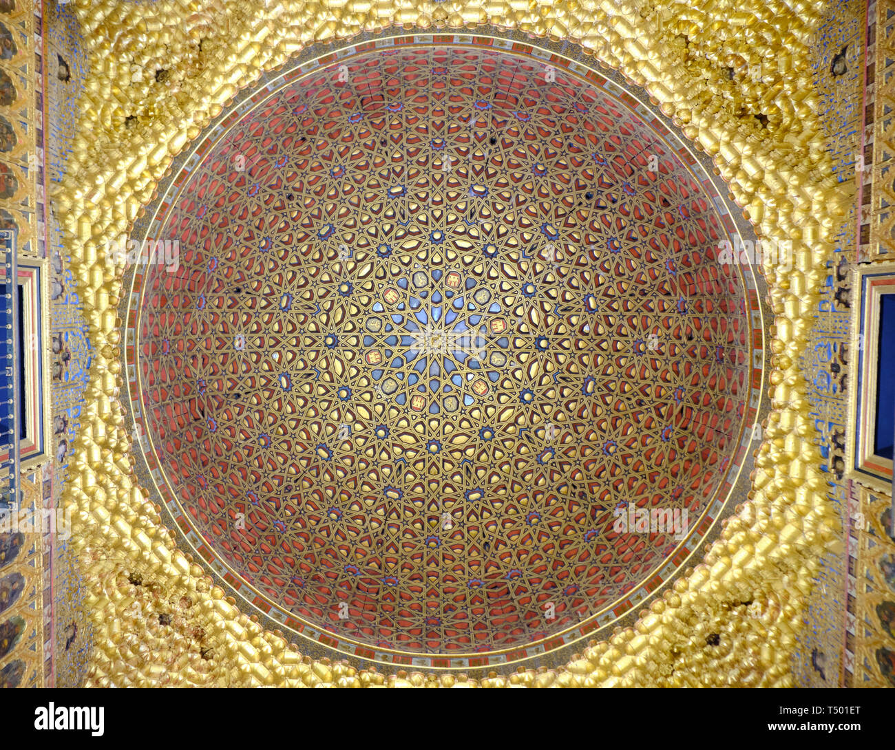 April 2019 - Seville Spain - Interior view of arabic decoration in the ...