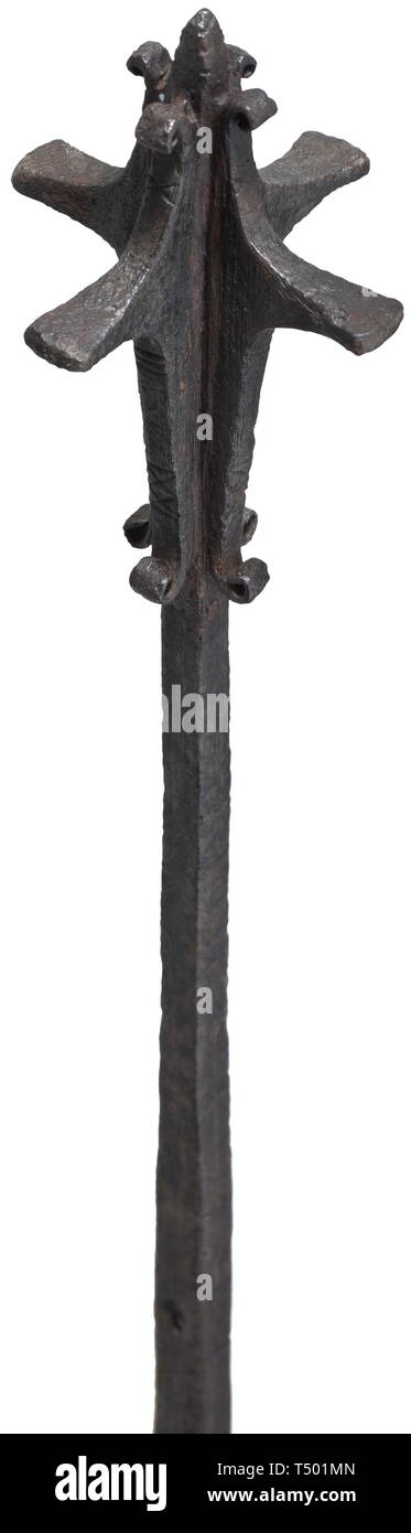 A German late Gothic mace, circa 1450. Wrought iron. Head with four ...