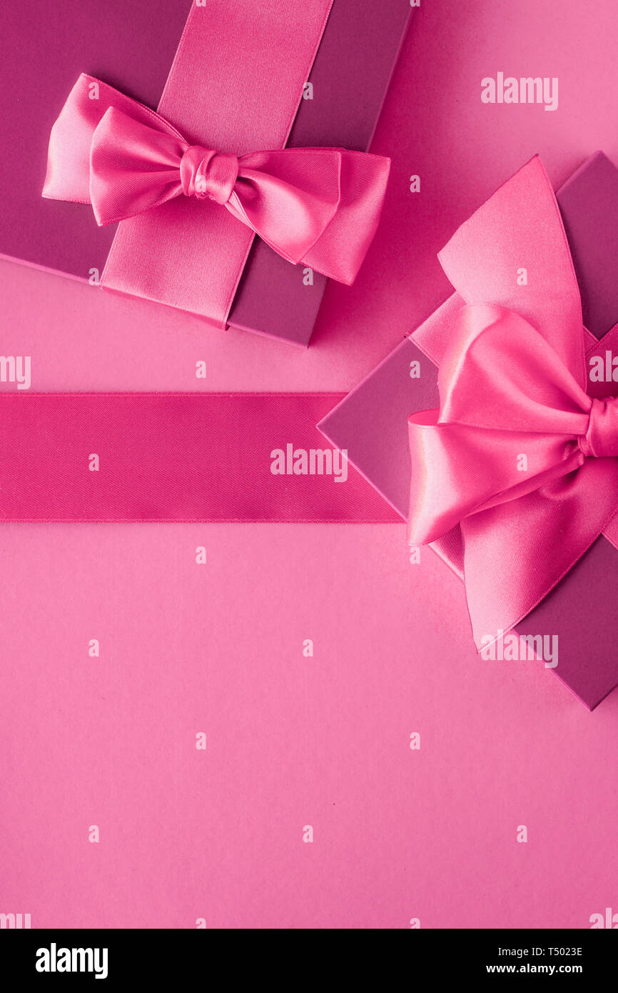 Baby shower girl, celebration, present concept - Pink gift boxes ...