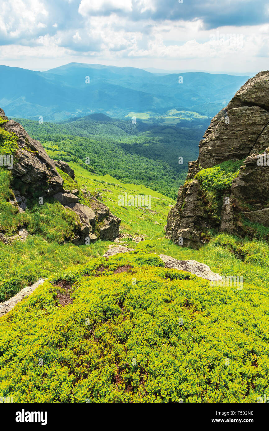 summer nature scenery in mountains. huge boulders on the edge of a ...