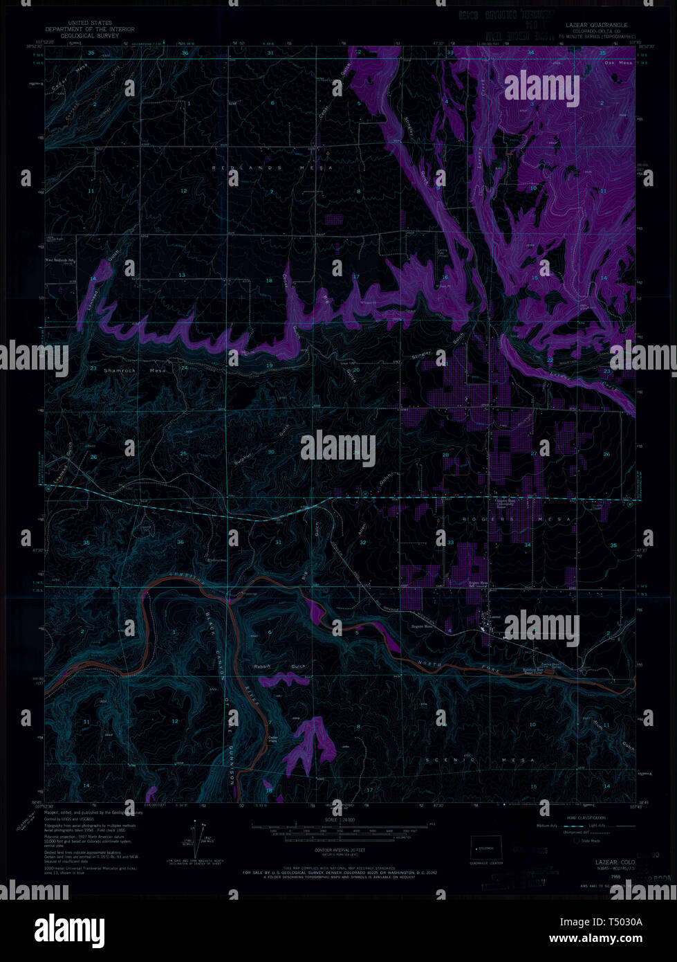 USGS TOPO Map Colorado CO Lazear 401063 1955 24000 Inverted Restoration ...